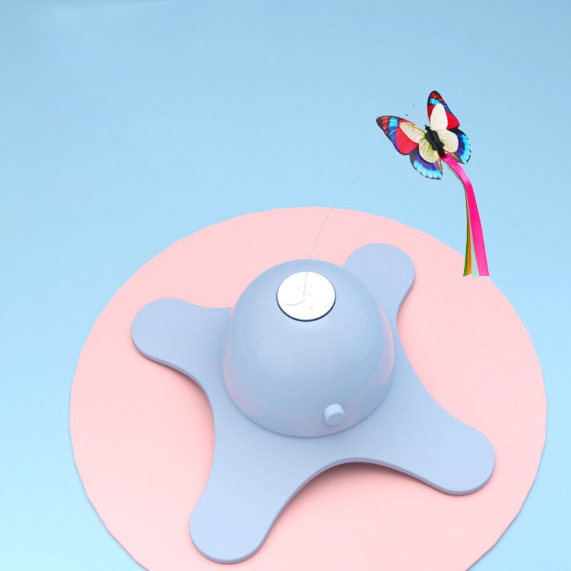 Автоматическая игрушка для кошек-бабочек, избавляющая от скуки, вращающаяся на 360 градусов, интерактивная игрушка для кошек для кошек, котят, синяя