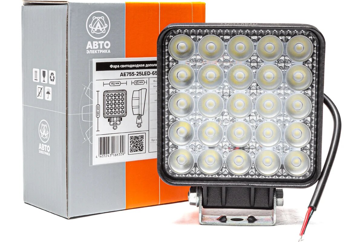 Автоэлектика LED квадр. фара рабочего света 12/24В, дальний свет 25LED/75Вт, 09.2226