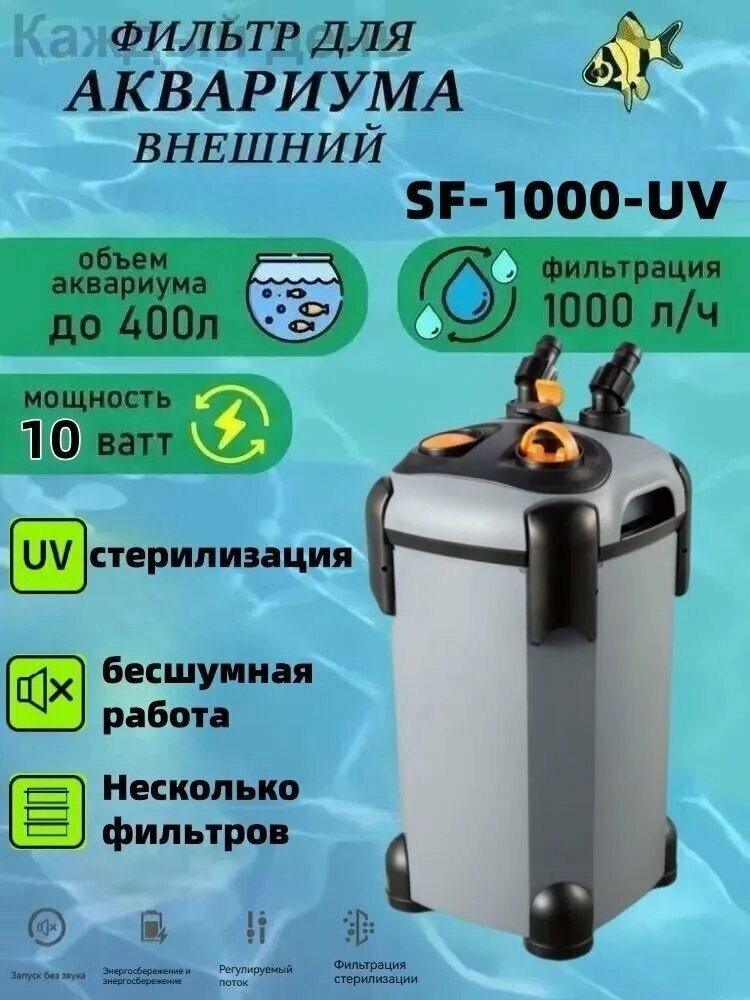 Фильтр для аквариума SongBao внешнего типа, 1000 л/ч, без ультрафиолетовой стерилизации, бочкового типа, подходит для 250-500 л