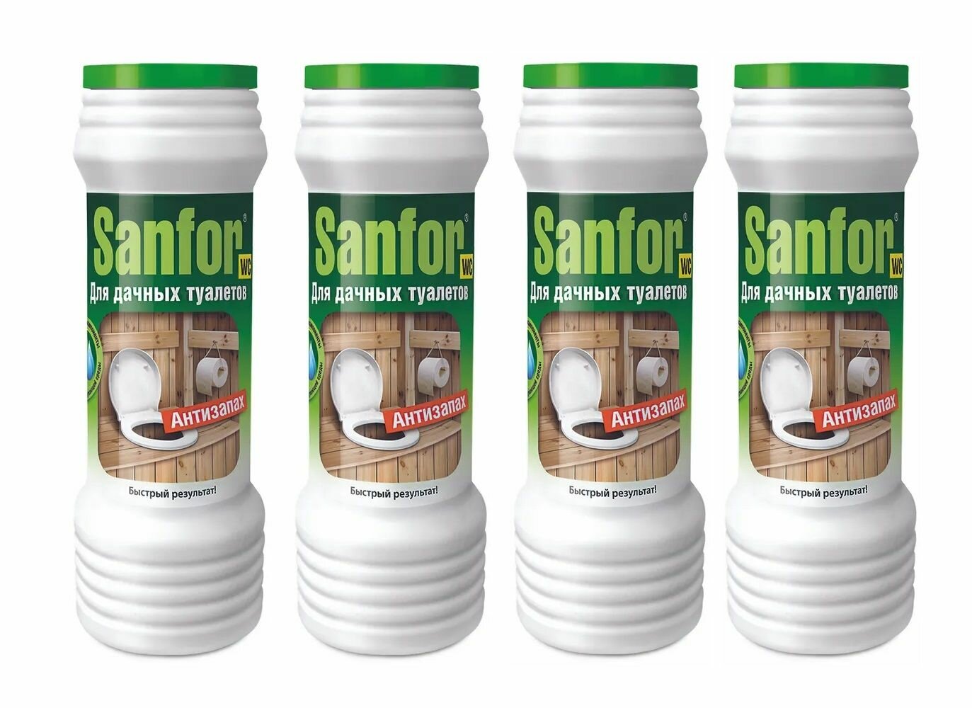 Средство Sanfor, дезодорирующее, для дачных туалетов, Антизапах, 400 г, 4шт