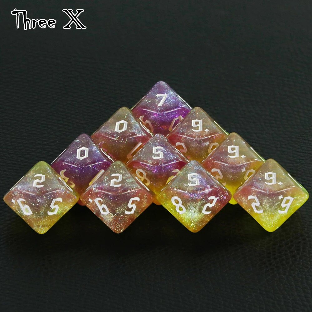 Three X цифровые игральные кости D10(0-9), 10 шт, акрил Фиолетовый, 04