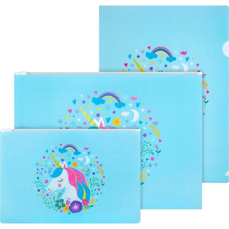 Набор папок №1School Единорог 3шт/уп(уголок А4, конверт зип-лок А4 и А5)