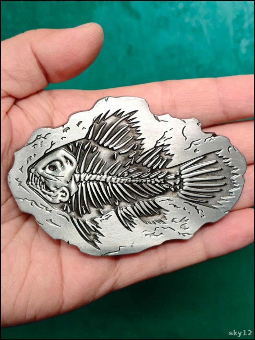 Армейская бляха с костью рыбы 40 мм, эксклюзивная металлическая пряжка для мужского ремня