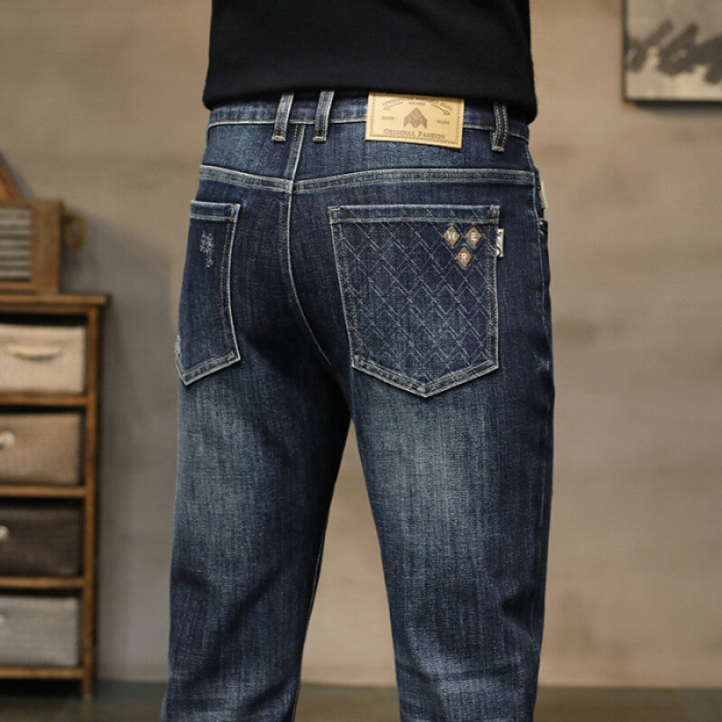 Охоты Брюки JYL Новые широкие эластичные стильные ретро джинсы мужские прямые толстые