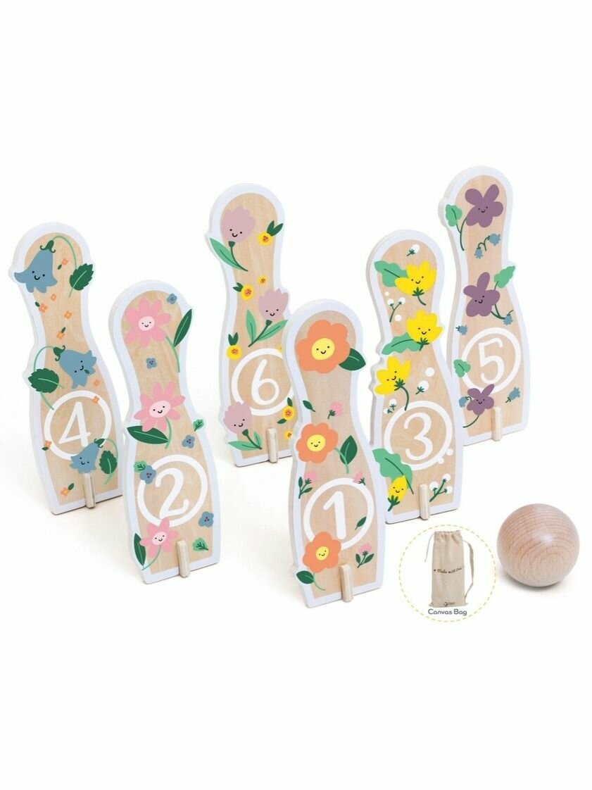 CLASSIC WORLD Деревянный набор для игры в боулинг Цветы с шаром и кеглями для детей от 1,5 лет