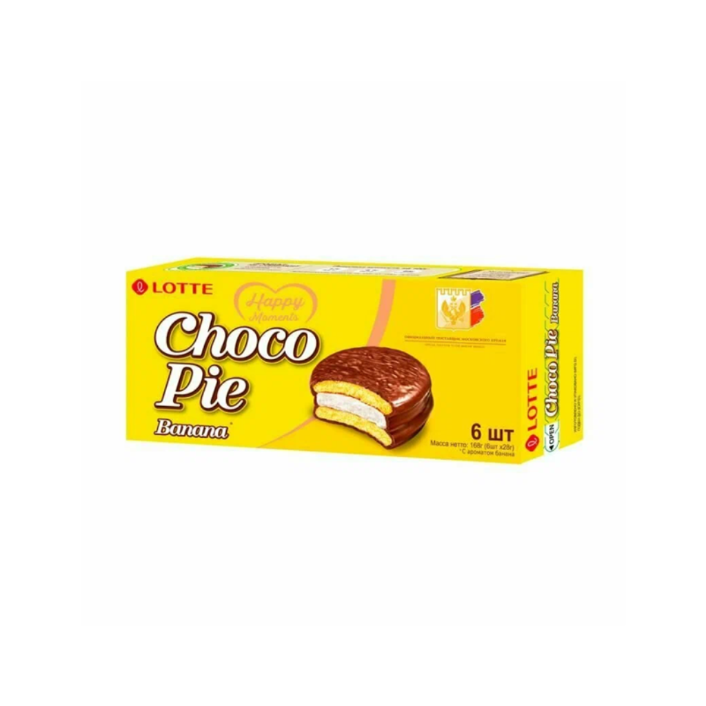 Пирожное Choco Pie сочетание классического десерта с банановым вкусом 168 г, Россия