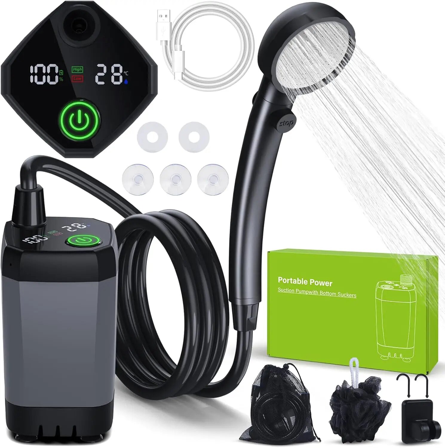 Портативный душ DUTRIEUX 6000 мАч Black Shower Set