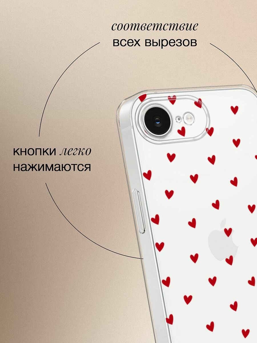 Чехол на Apple iPhone 16e/17e / Айфон 16е/17e с принтом "Red hearts", прозрачный — фото 1
