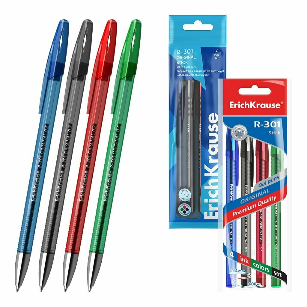 Набор ручек гелевых ErichKrause "R-301 Gel Stick Original" 4 цвета (45157)