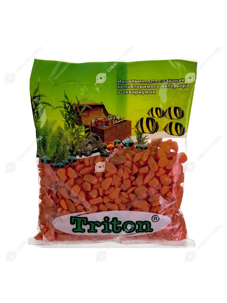Грунт Тритон блестящий оранжевый крупный, 800 г.