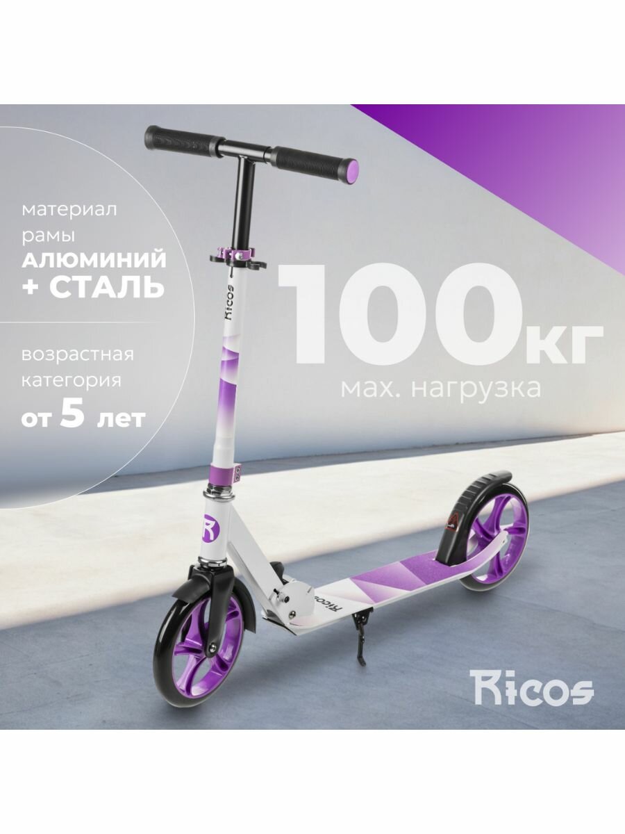Самокат двухколесный городской Ricos Impulse 200H, фиолетовый