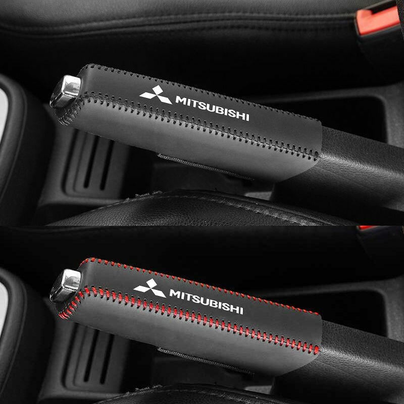 Кожаный PU чехол (рукав) для ручного тормоза Mitsubishi — антискользящий чехол ручника для салона, удобный захват