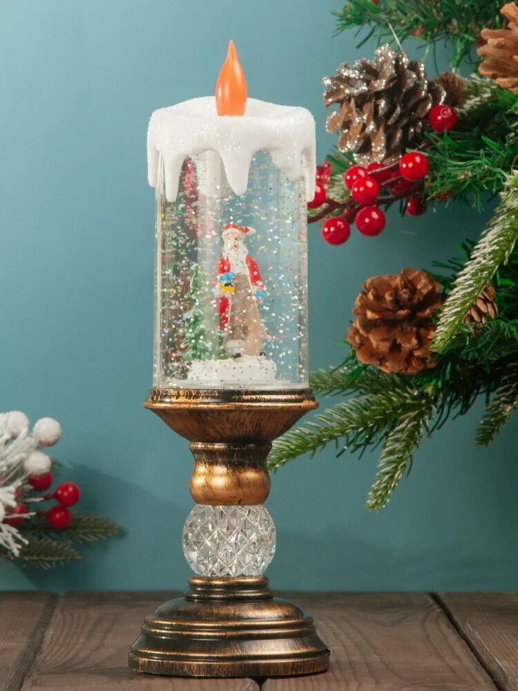 Светильник новогодний свеча Selecta Christmas фонарь со снегом и музыкой