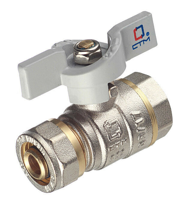 Кран шаровой латунный СТМ 16 обжц х 1/2 ВРг для металлопластиковых труб бабочка прямой