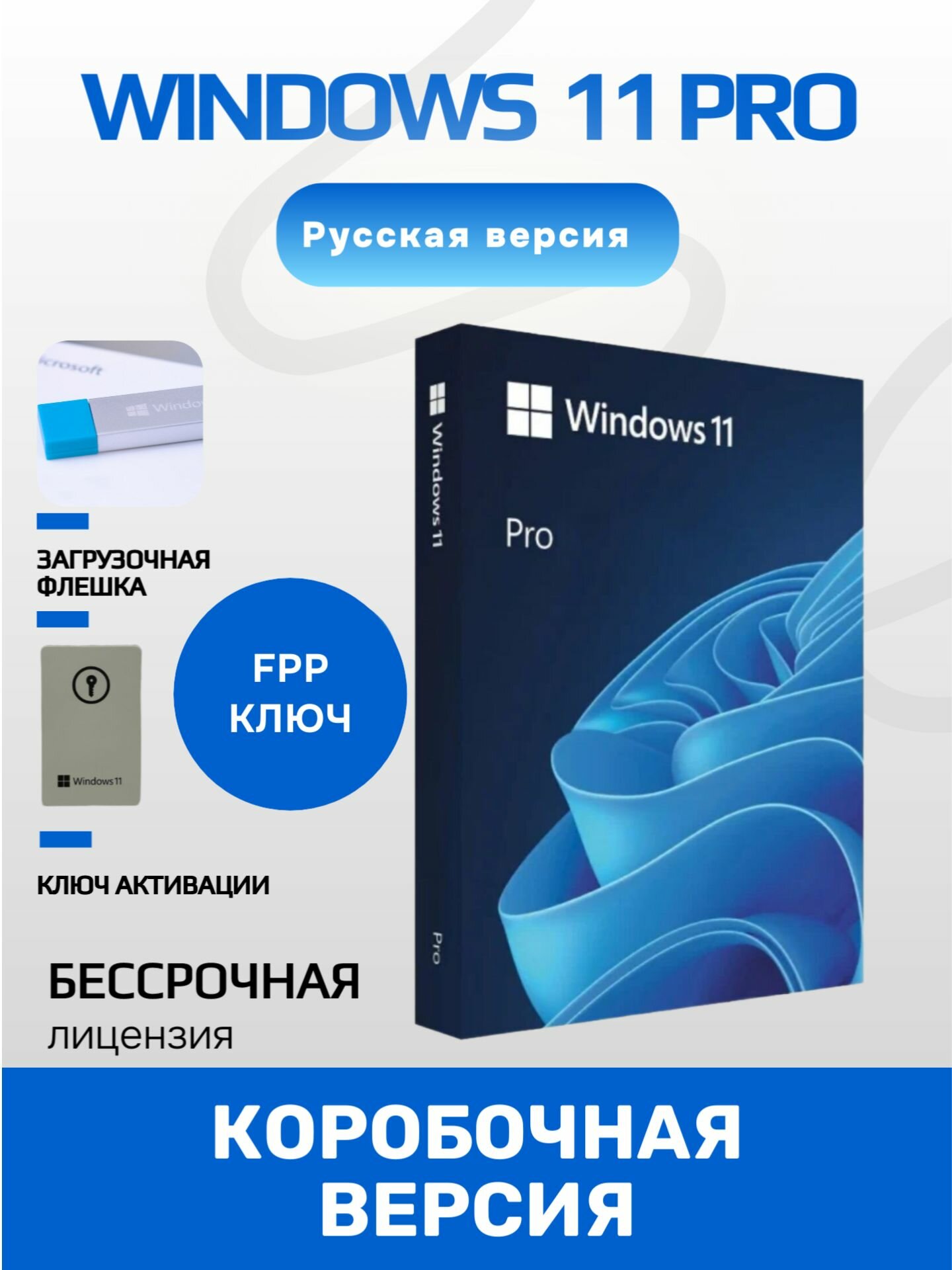 Windows 11 PRO box(FPP-ключ) коробочная версия, USB-флешка, Русская версия