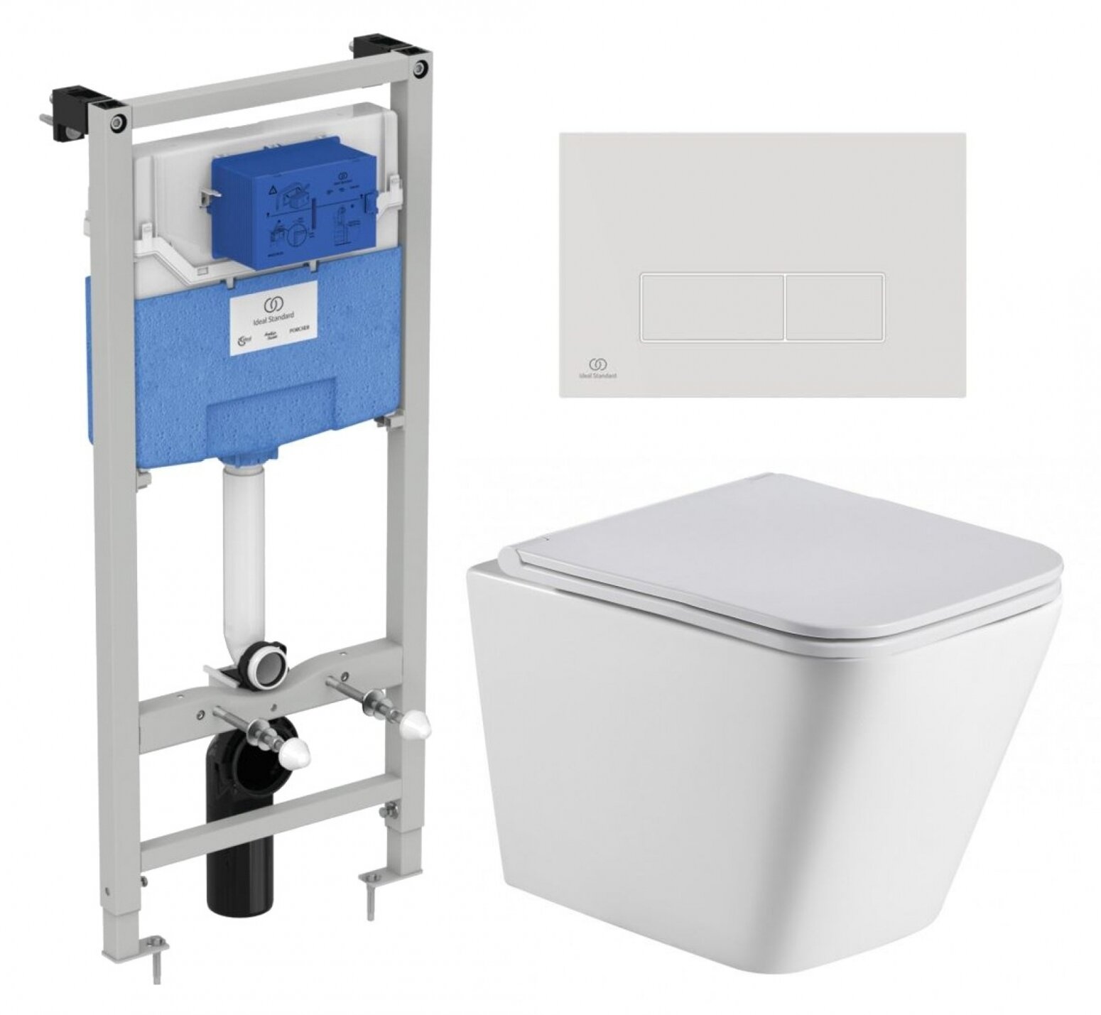 Комплект 3 в 1 инсталляция Ideal Standard + Подвесной унитаз WeltWasser Gelbach 043 GL-WT + кнопка белая