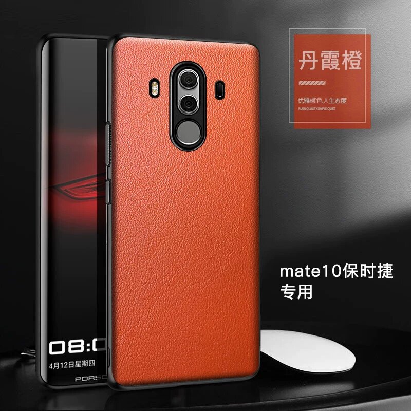 Porsche Design Mate 10 RS Orange Top Grain Nappa Leather Phone Case for Huawei Smartphones