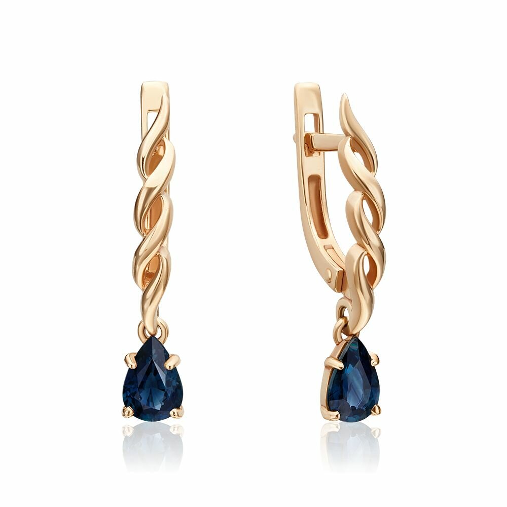 Серьги, красное золото, 585 проба, сапфир