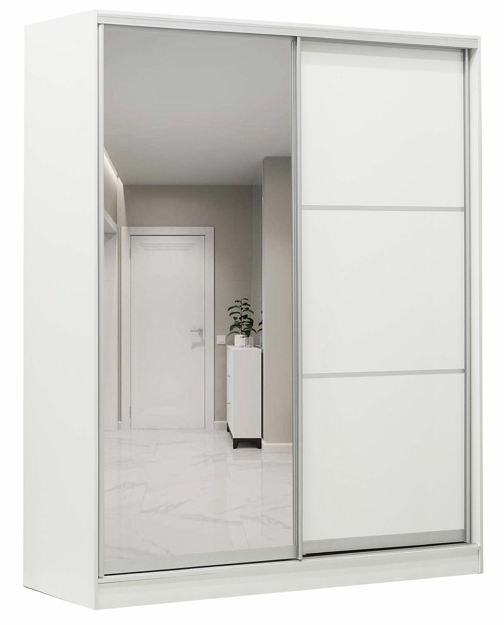 Шкаф-купе двухдверный со вставками и зеркалом 176х59х230 вариант 4, белый жемчуг