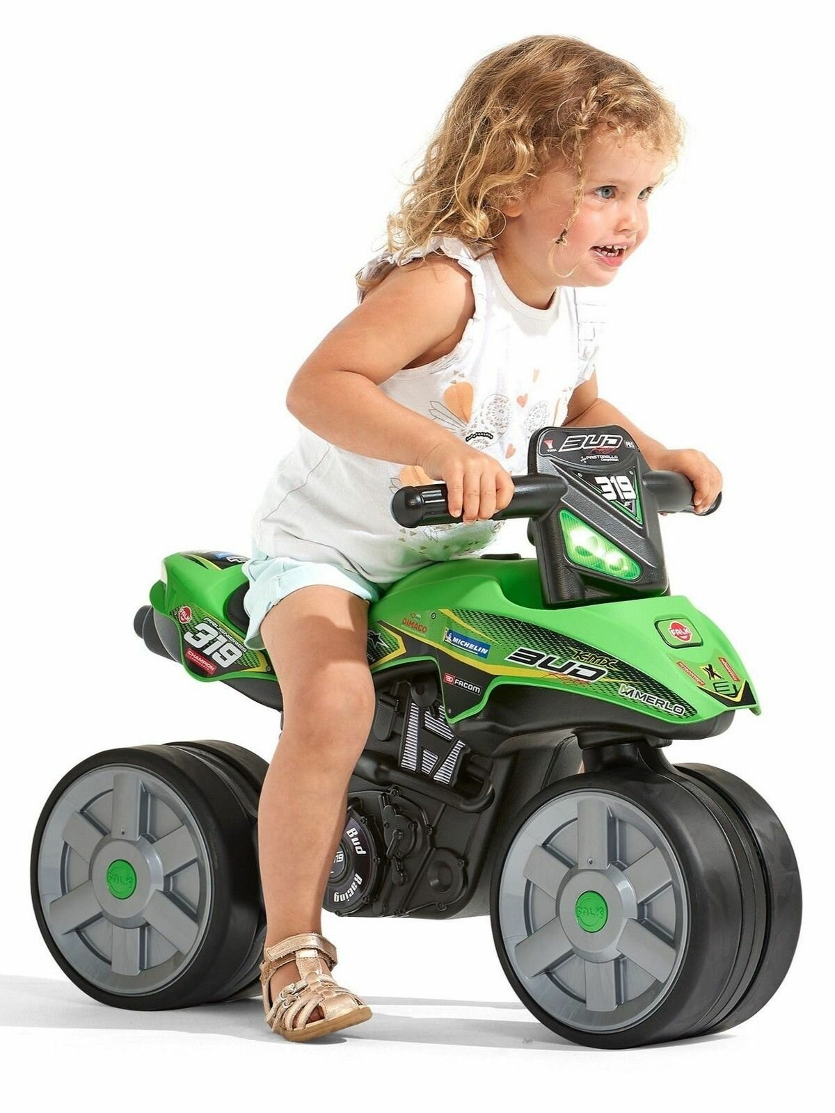 FALK Мотоцикл-беговел Street Champion Bud Racing зелёный с тихими колёсами для детей от 2 лет