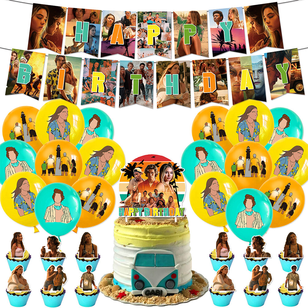 32 предмета декора для вечеринки в стиле «Внешние банки», в том числе баннеры, украшения для торта, воздушные шары