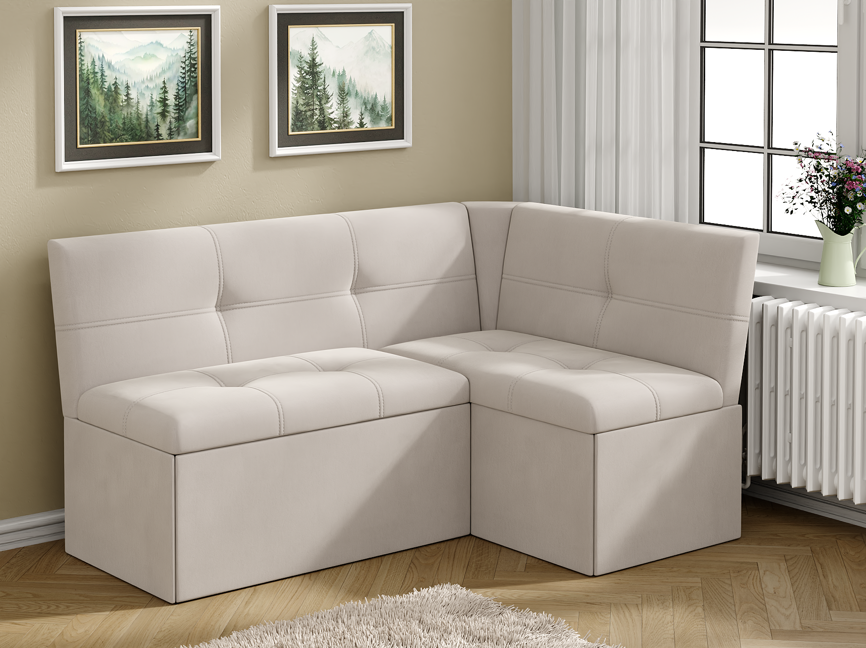 Кухонный уголок Квадро 3 исп 2, BUDUNOV GROUP, ТК бежевый, скамья угловая с ящиками для хранения, 149х105х82 см