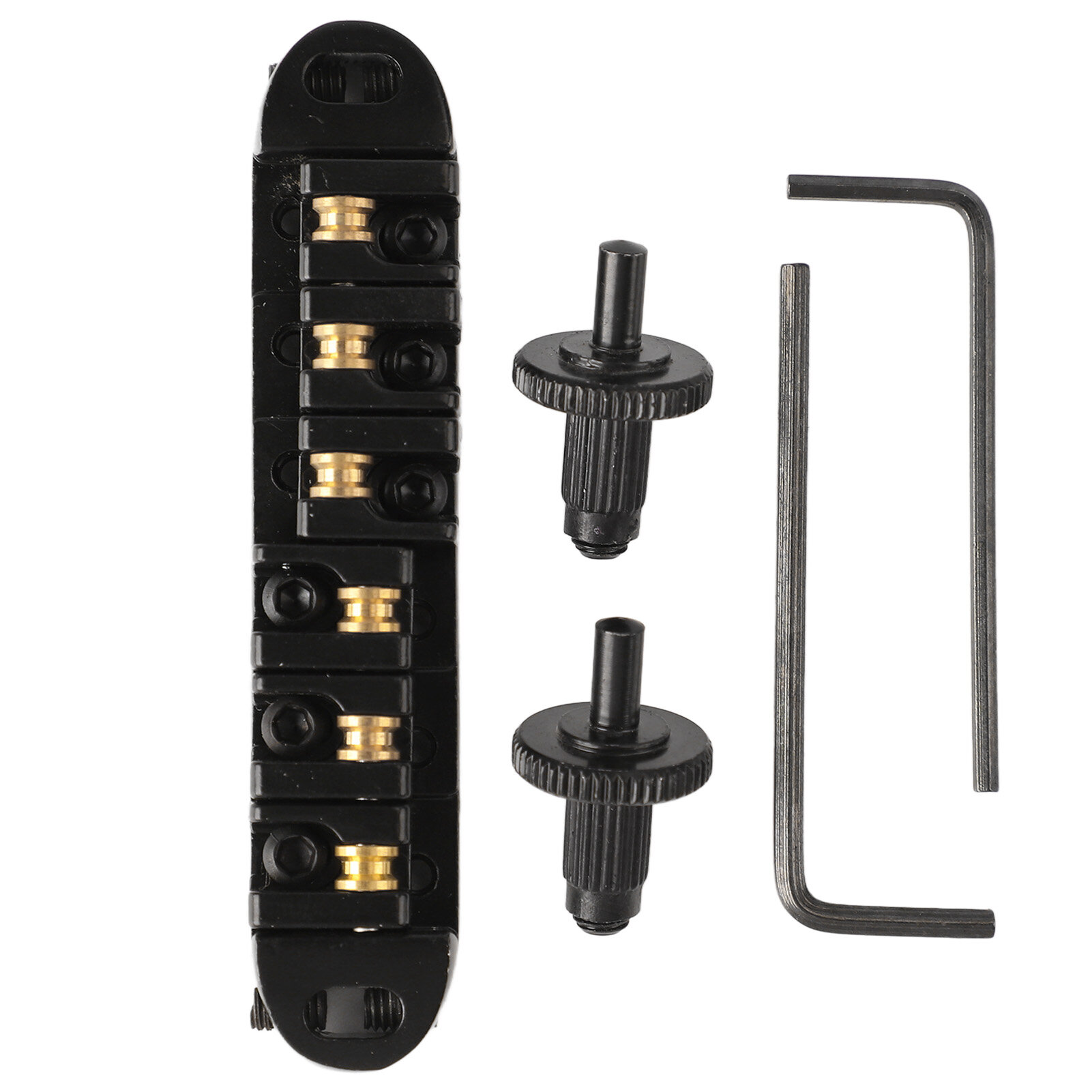 Guitar Roller Saddle Bridge Aluminium Alloy Black Tune Tailpiece Replacement with Threaded Post for 6 String Electric