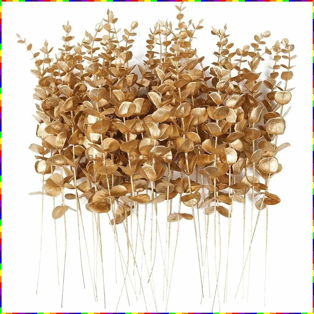 Золотые искусственные ветви эвкалипта 38 см, 10 шт. стильное украшение дома к Рождеству