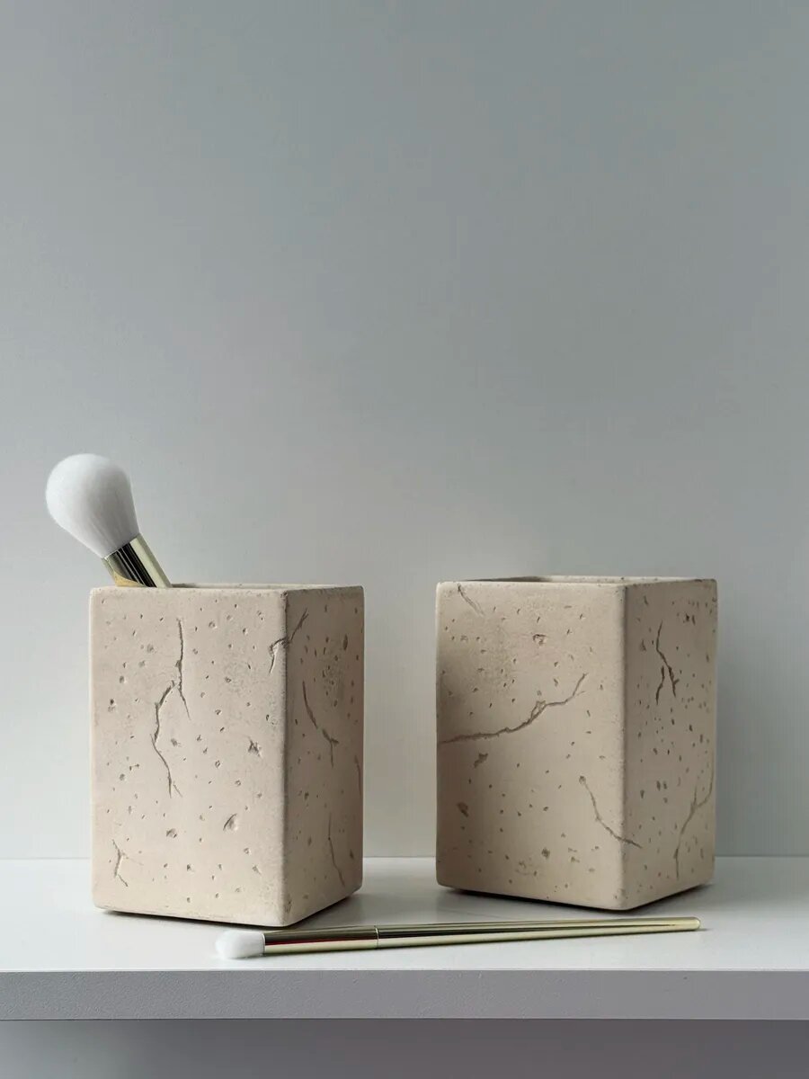 Стакан для кистей Beige, 2шт, бетон, противоскользящие ножки, бежевый