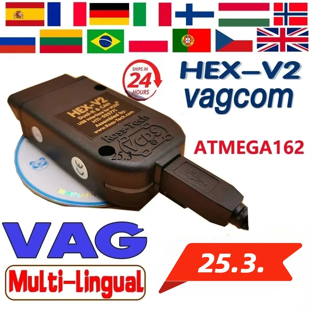 Интерфейс VCDScan HEX V2 VAGCOM 25,3 VAG-COM 24,7 V2 для VW для AUDI Skoda Seat Vcds24.7, Русский