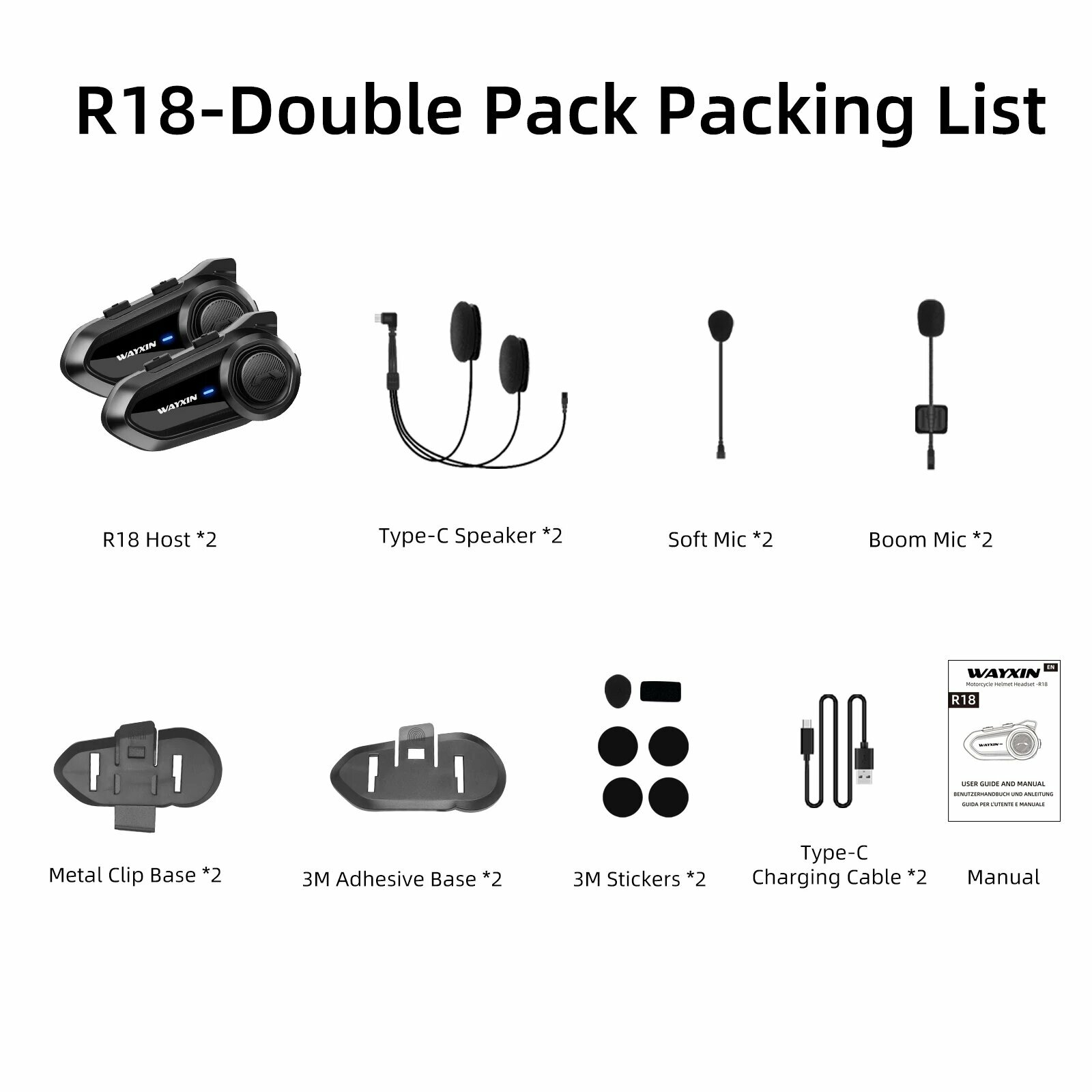 WAYXIN R18 Мотоциклетный домофон Bluetooth-гарнитура для шлема 10 гонщиков Мотоциклетный домофон Коммуникатор Совместимое сопряжение FM-радио