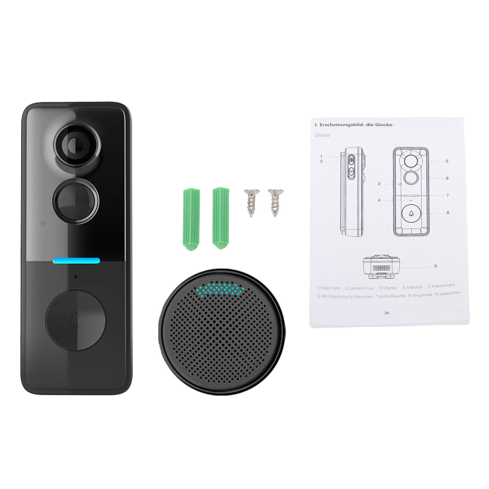 Умный дверной звонок, дверная камера TY, управление через приложение, инфракрасный ночной просмотр, перезаряжаемый видеодомофон, двусторонний домофон для виллы, домашнего офиса, использование двери квартиры, черный