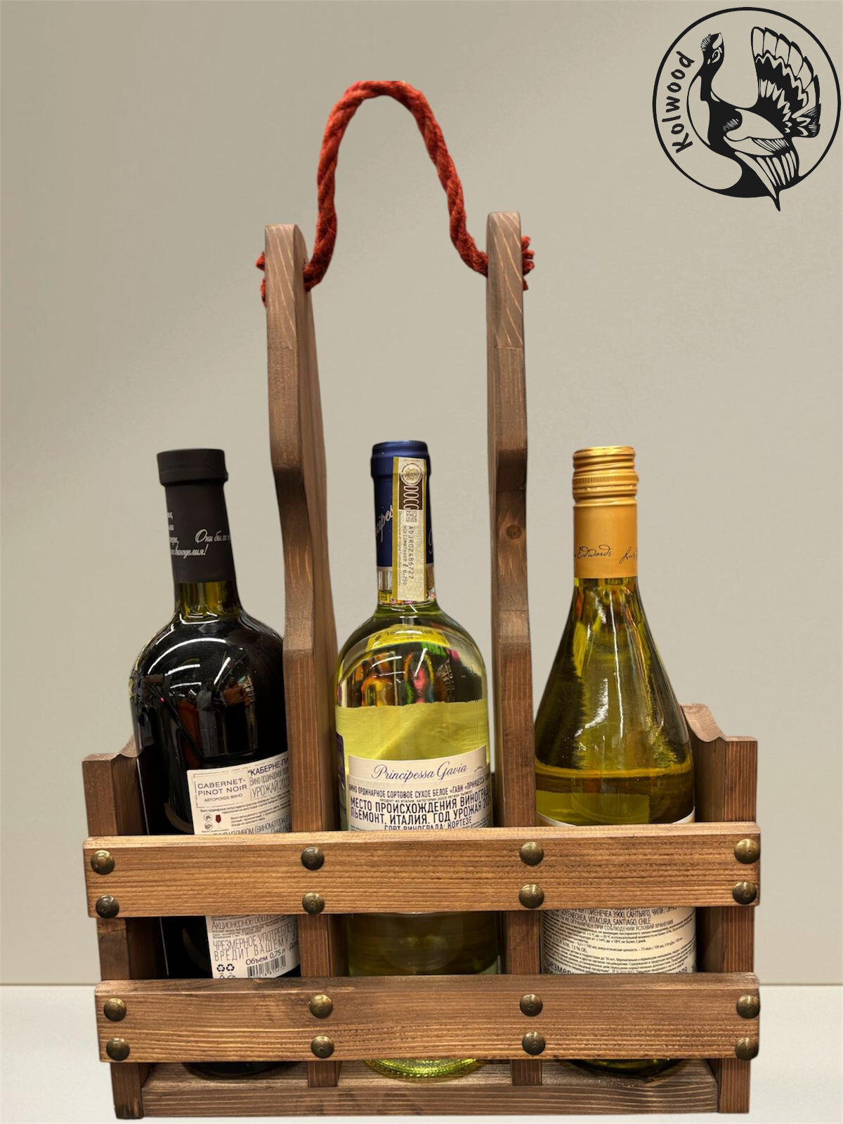 Ящик подарочный Kolwood, дерево, для вина, 3 отделения, коричневый, 42х28х11 см