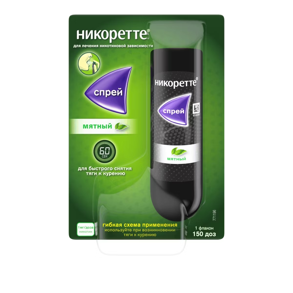 Никоретте, спрей мятный для рта, для отказа от курения 150 доз (13.2 мл) — фото 1