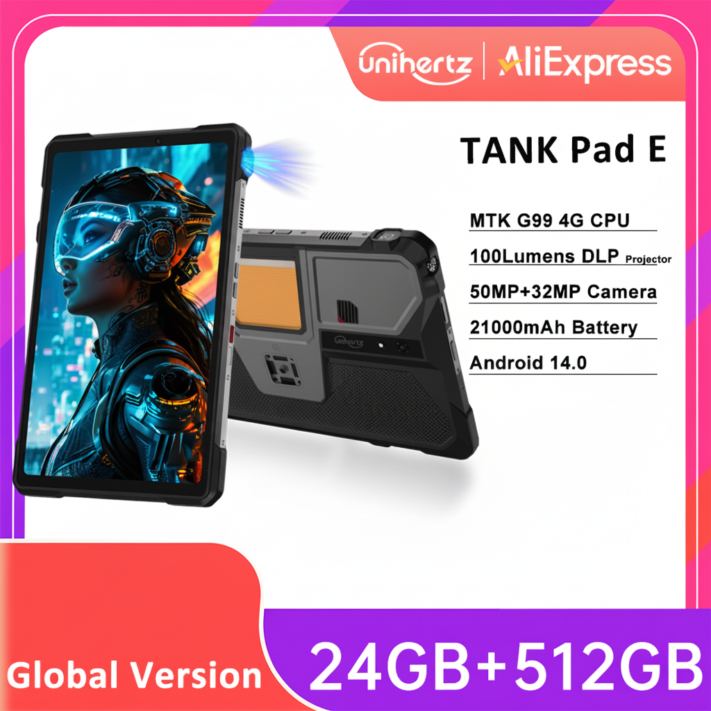 Unihertz 8849 TANK PAD E Прочный проектор Планшет Смартфон 10,95 дюйма 24 ГБ 512 ГБ 21000 мАч 32 МП 50 МП Камера Android 14 Телефон PAD