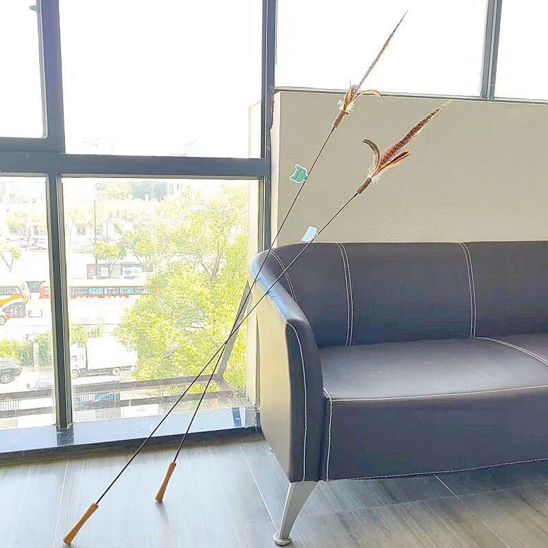 Товары для домашних животных игрушка для кошек Супер длинная Удочка перо фазана/страусиное перо кошка палочка