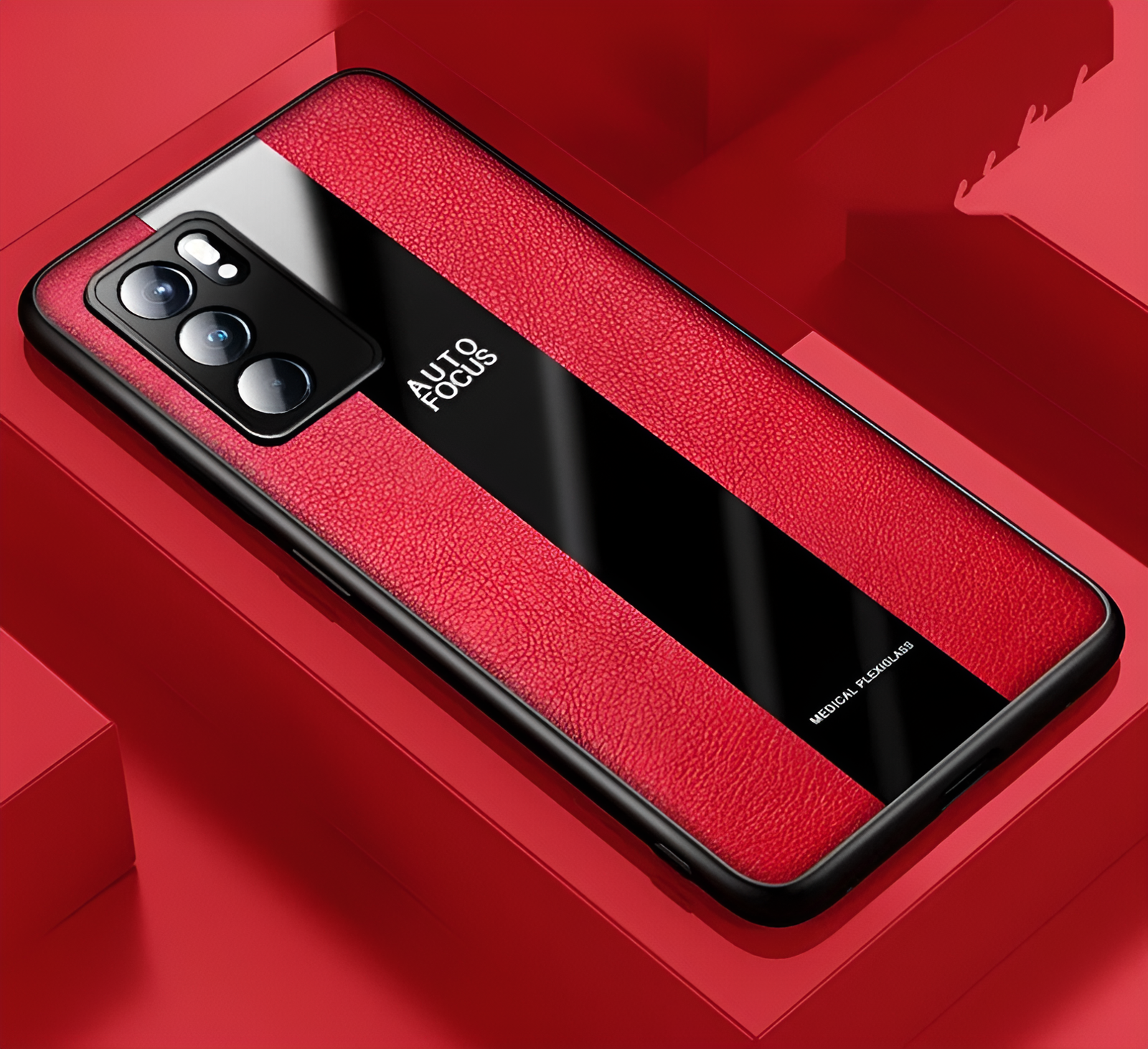 Защитный чехол для OPPO Reno 6 5G задняя панель из качественного силикона с дизайном под кожу с вставкой красный