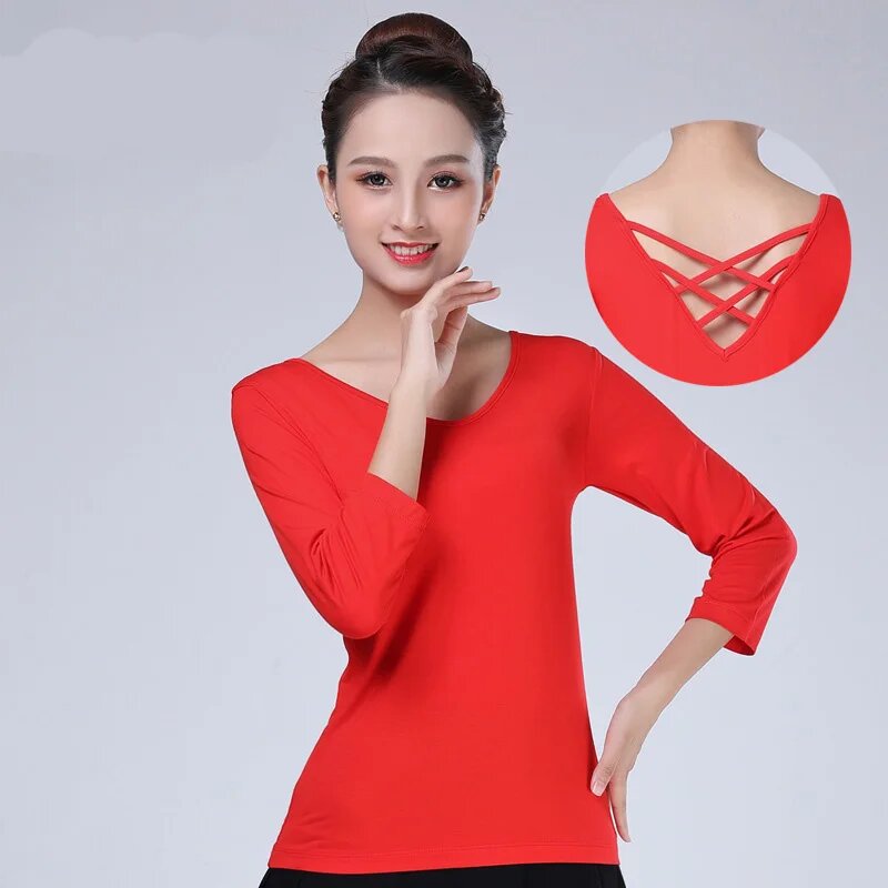 Танцевальный топ Red XXXL, рукав 3/4, для латинских танцев