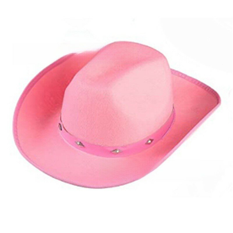 Ковбойская шляпа из фетра розовая с серебряными заклепками для косплея и подарков, розовая