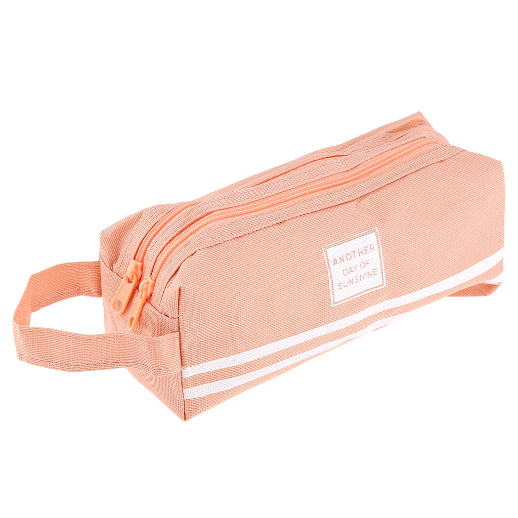 Косметичка-пенал КНР 19,5х7,5х7 см "Полоска" 2 отделения, полиэстер, на подкладке, на молнии, с ручкой, цвет - персиковый (a313-3)