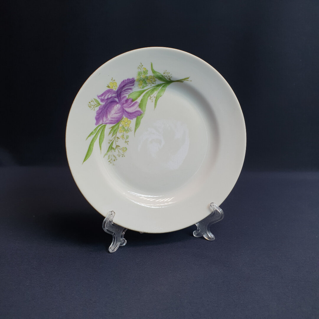 Пирожковая тарелка Дулево, фарфор деколь 175 мм, винтаж СССР