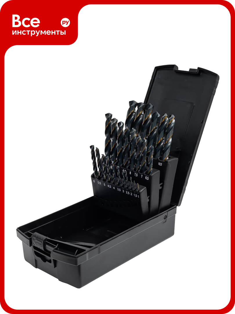 Набор сверл по металлу MKSS Toolbox 4427KS HSS-G 4241, DIN 338 1.0-13мм, 25шт 44270025KS, из качественной, чугуна