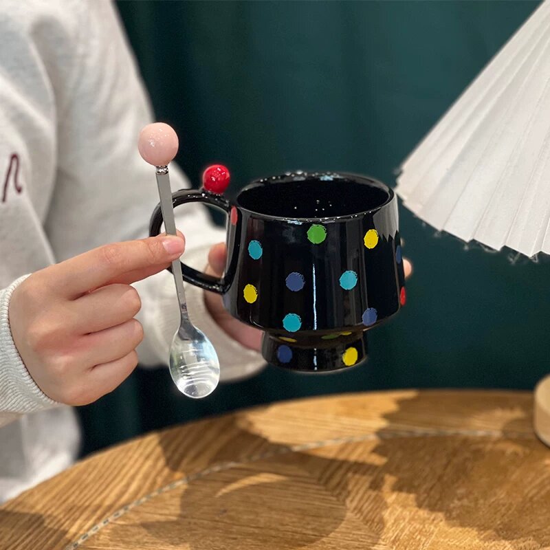 Простая высокая керамическая кружка в горошек, оригинальный дизайн, бытовая кружка, парные кружки для влюбленных,