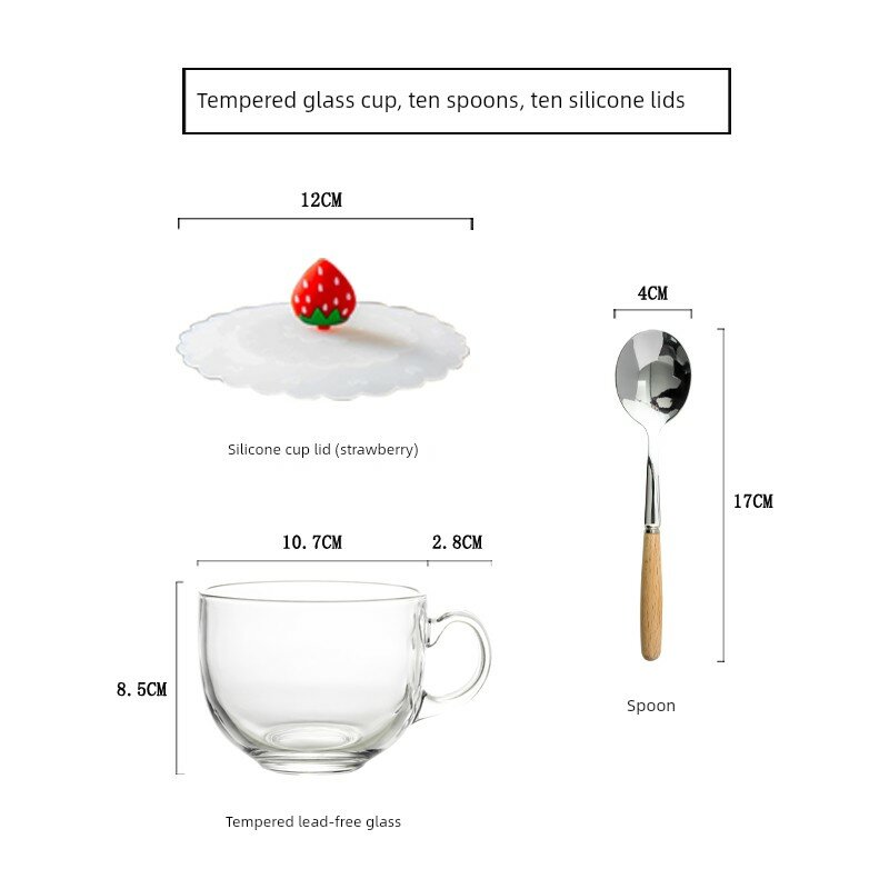 470 мл термостойкая стеклянная кашеварка с ложкой и силиконовой крышкой в виде клубники для йогурта