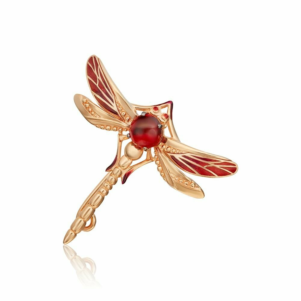 Брошь, красное золото, 585 проба, гранат, эмаль