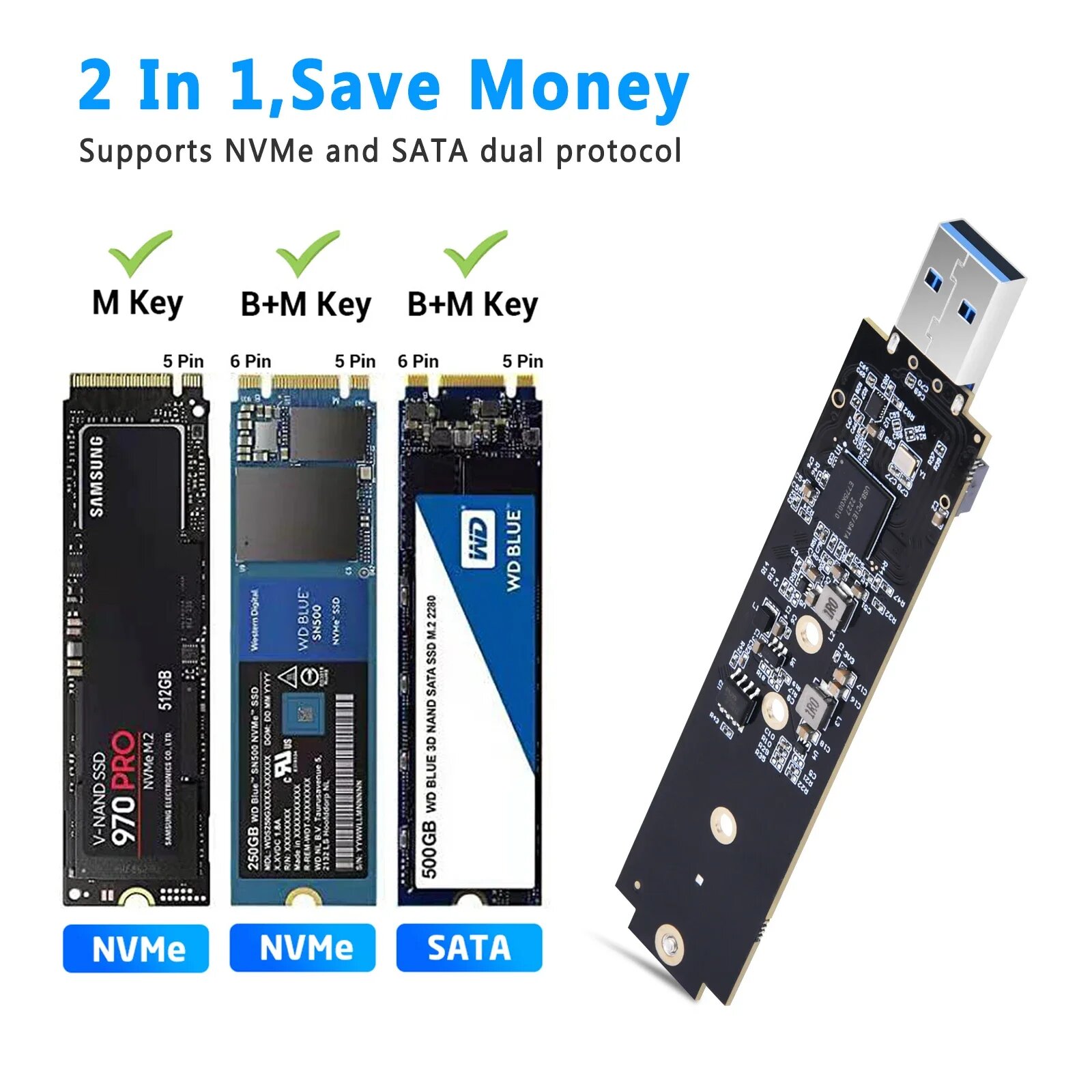 Внешний конвертер M.2 SATA/NVMe SSD — USB 3.1 dawndesslo