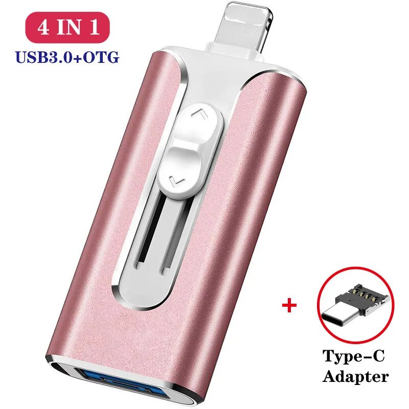 Внешний накопитель NoEnName_Null USB Flash Drive для iPhone 256 ГБ / 128 ГБ / 64 ГБ 512 ГБ, Pink send Type C
