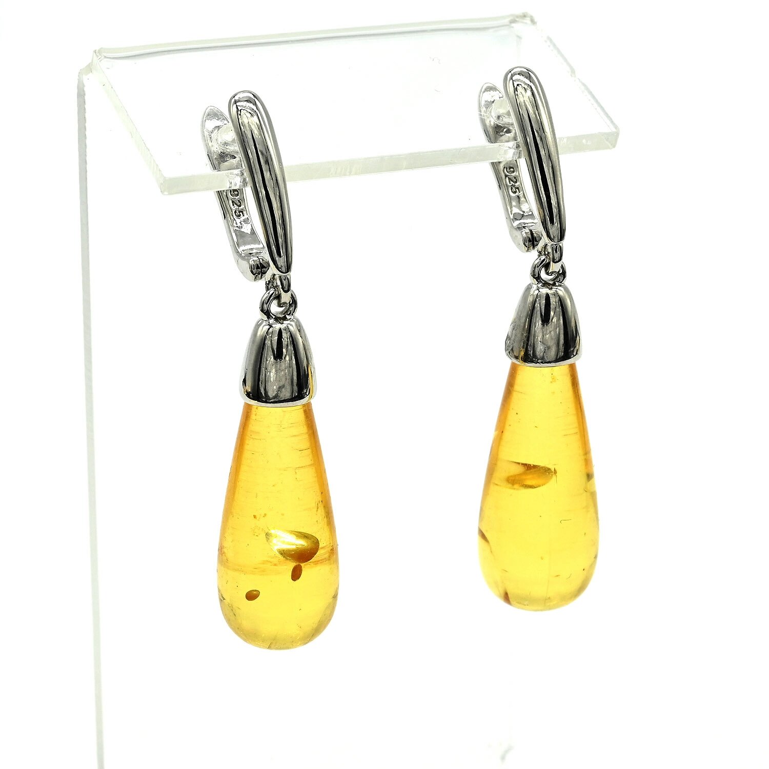 Серьги с подвесками, янтарь