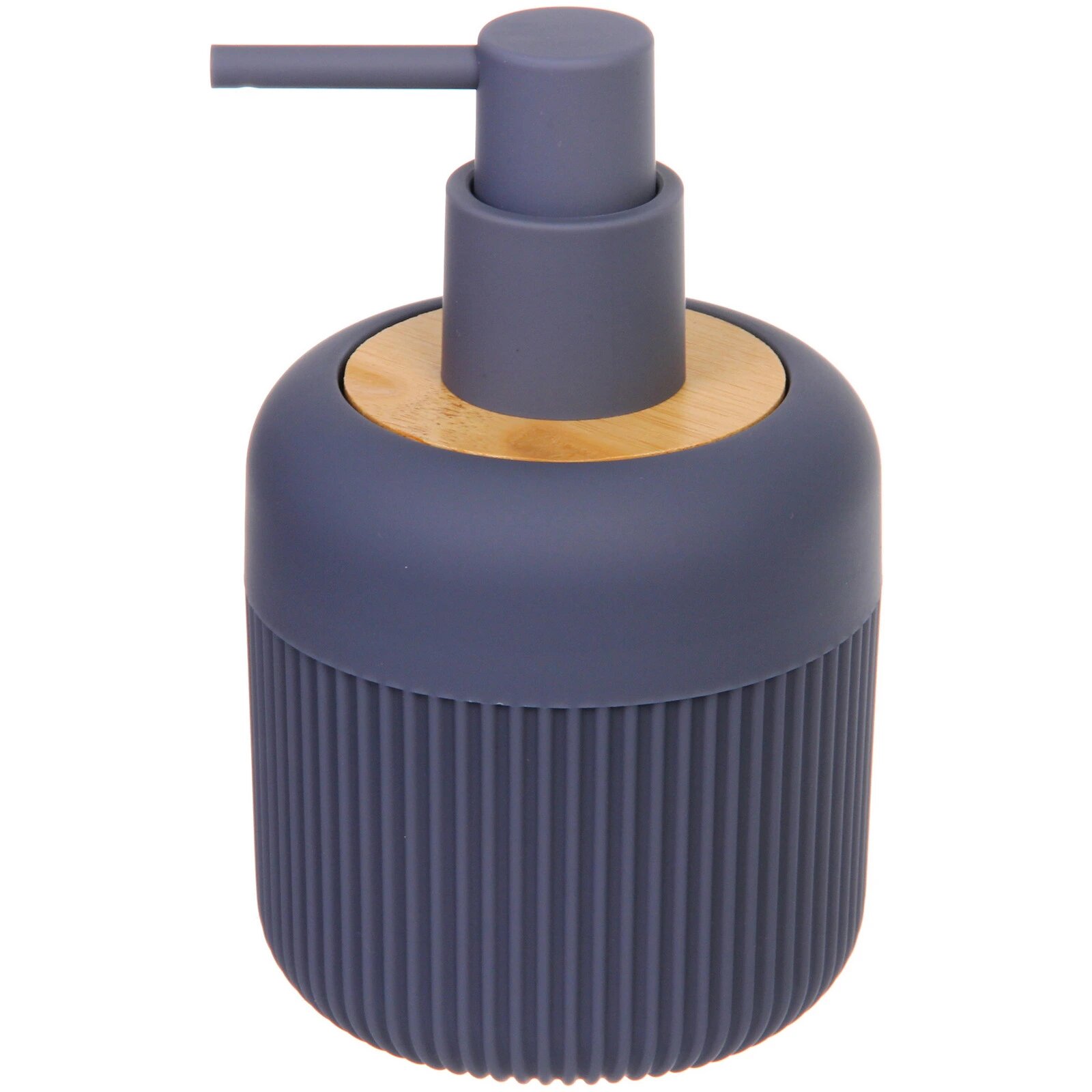 Дозатор для жидкого мыла 300 мл, серый с бамбуковой вставкой, помповый, для ванной комнаты