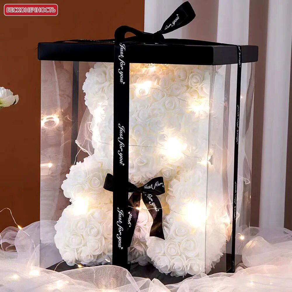 Медведь из роз в подарочной упаковке. Игрушка из цветов, подарок на 14 февраля, 8 марта, День Рождения. Мишка из роз 40 см